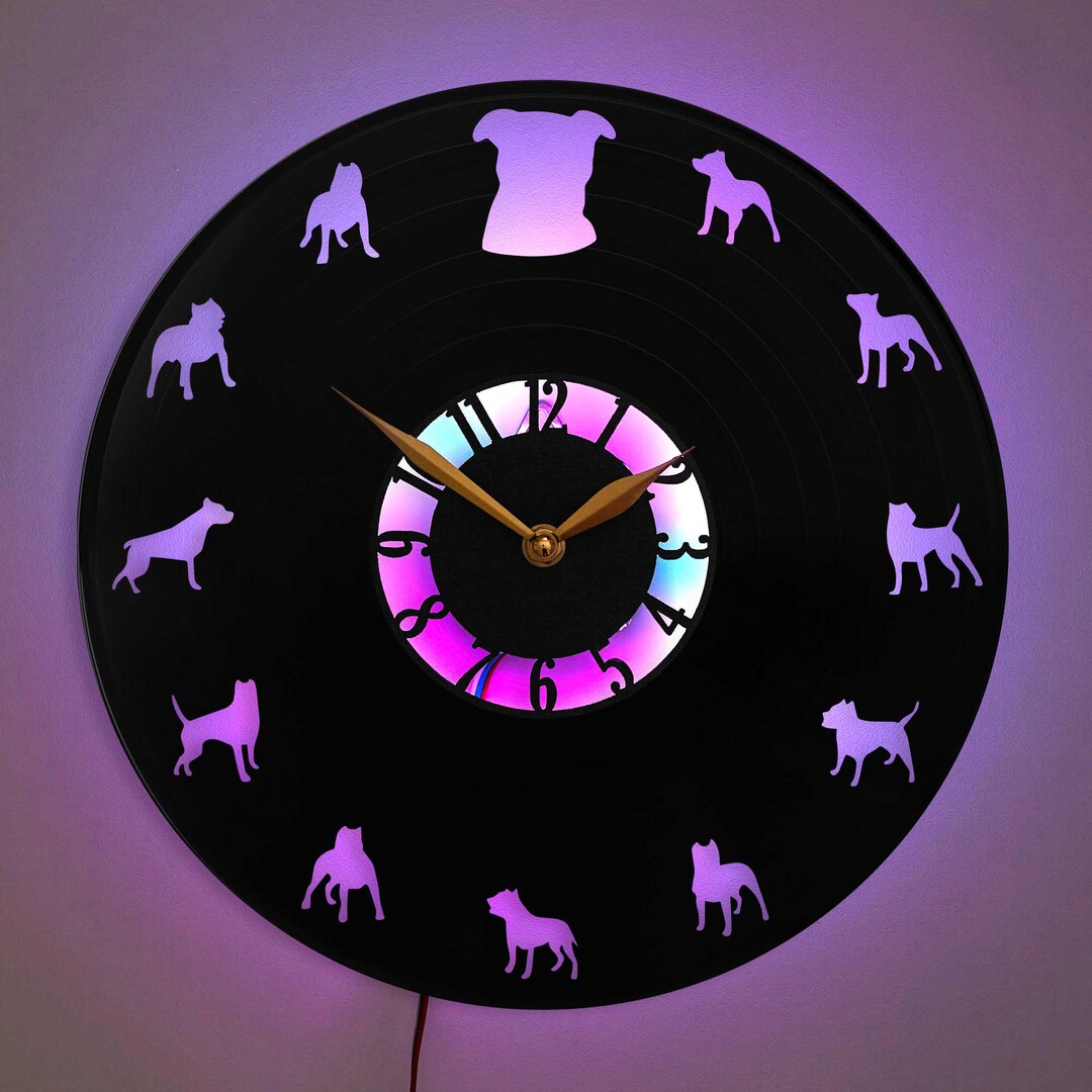 Pitbull Dog Clock, Pitbull Decor, Dog Silhouette Wall Clock, Animal ...