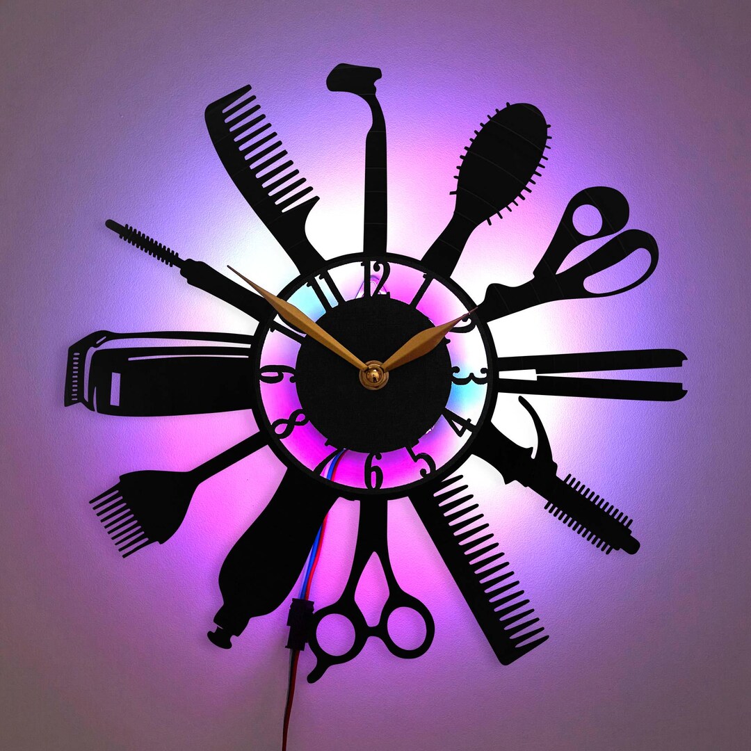 Hairdresser Wall Clock, Barber Shop Decor, Salon Tools Clock, Beauty ...