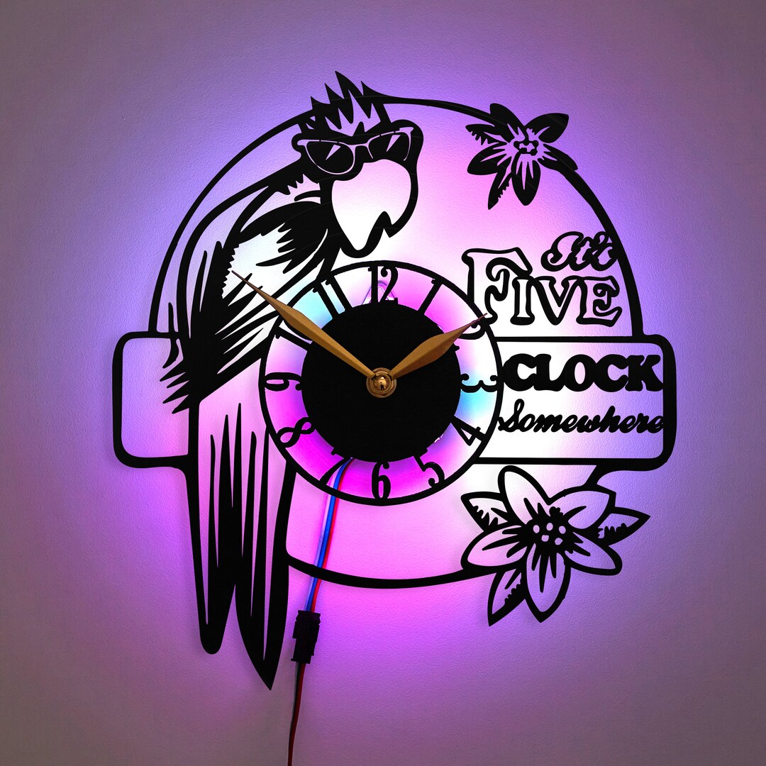 5 Oclock Somewhere Clock, Parrot Wall Clock, Beach Theme Clock, Flower ...