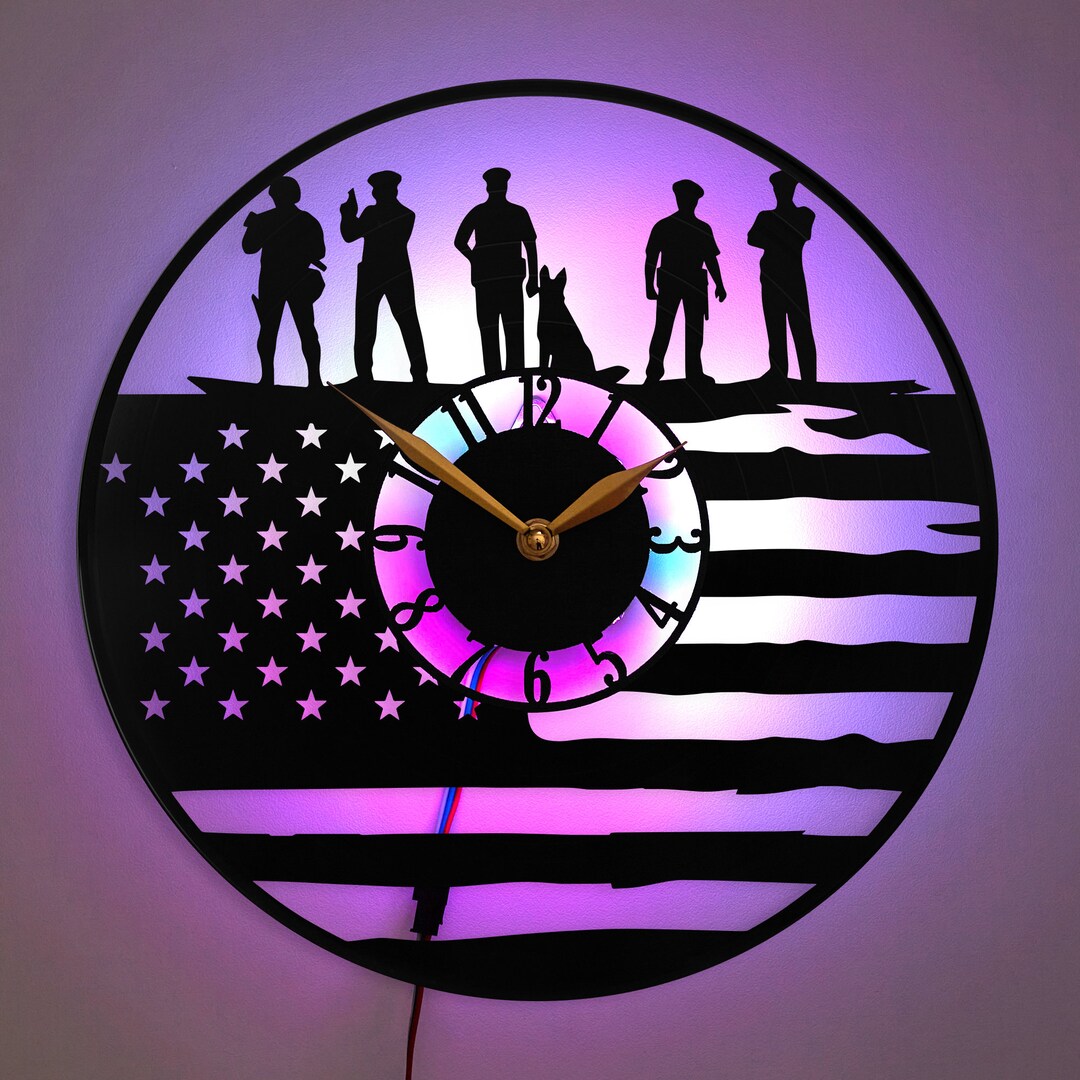 Police Clock, Police Gift, Police Decor, American Flag Clock, Police ...