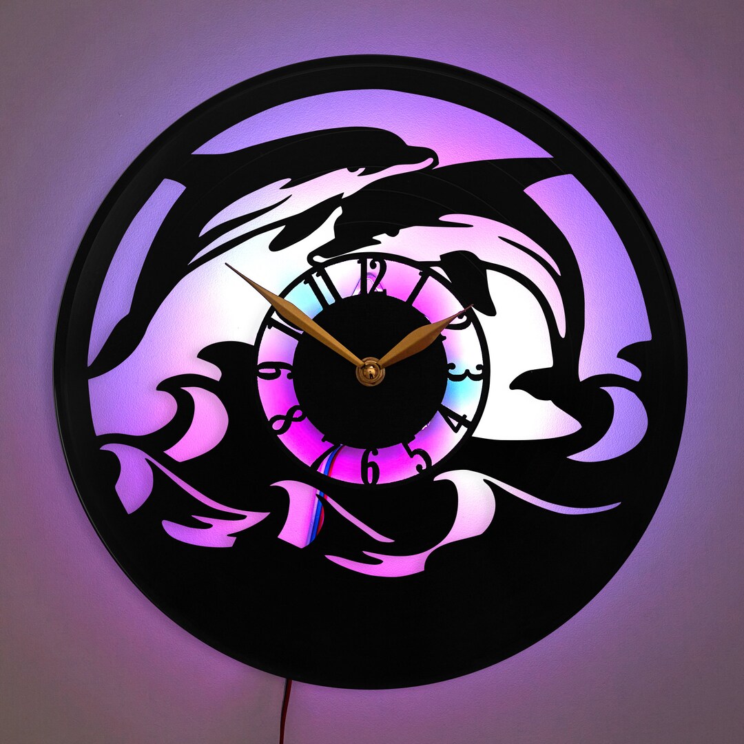 Dolphin Wall Clock, Ocean Theme Clock, Marine Life Wall Art, Sea Wave ...