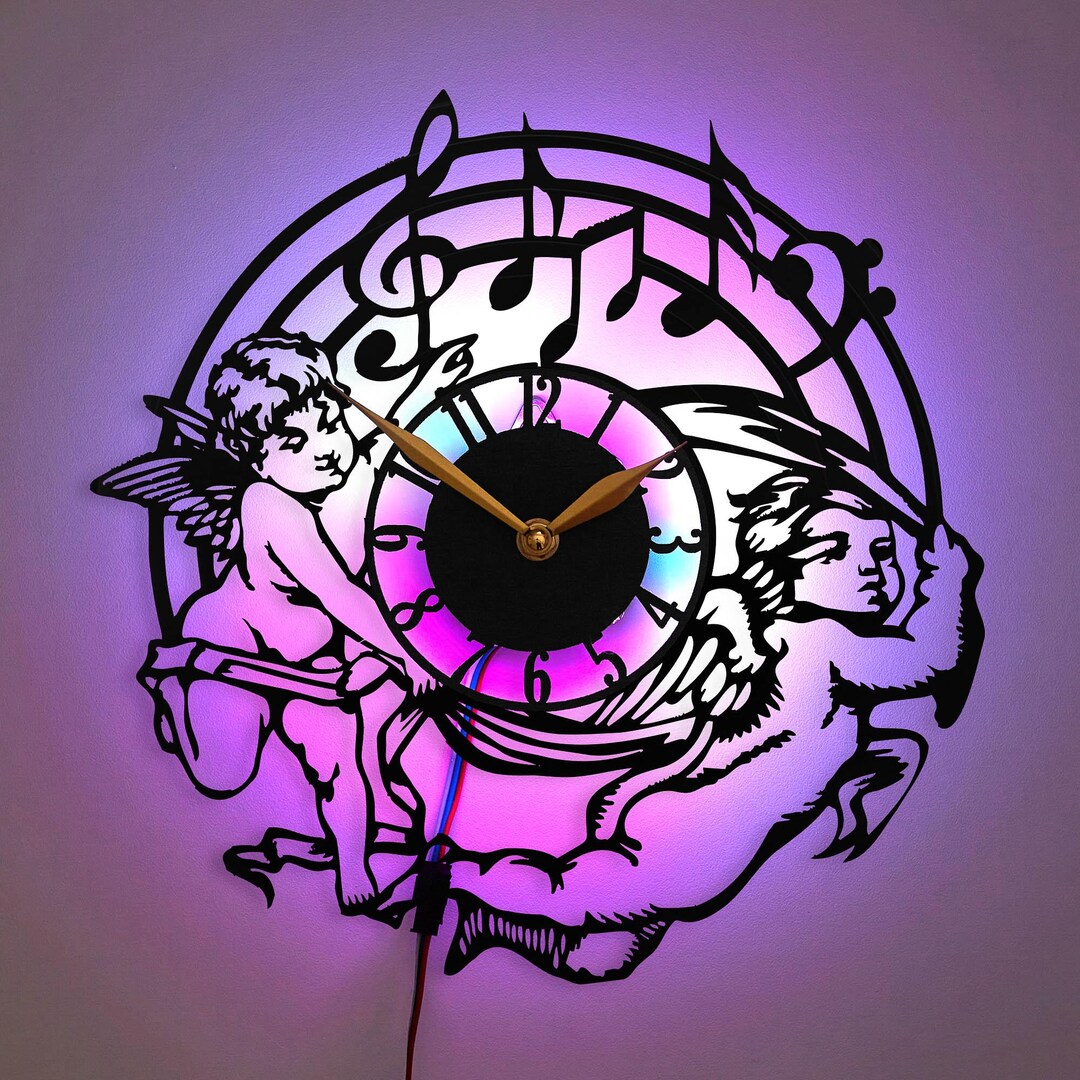Music Wall Clock, Music Decor, Angel Wall Clock, Cherub Decor ...