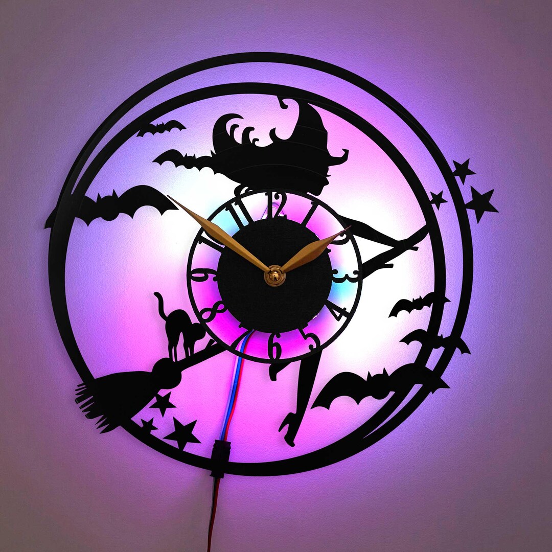 Witch Wall Clock, Halloween Wall Clock, Witch on Broomstick Clock ...