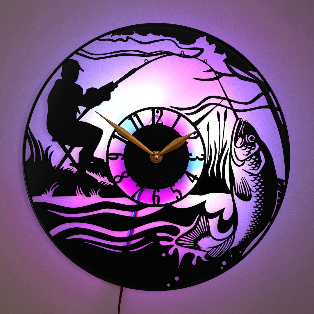 Fishing Clock, Fishing Gift, Fishing Scene Clock, Fisherman Silhouette ...