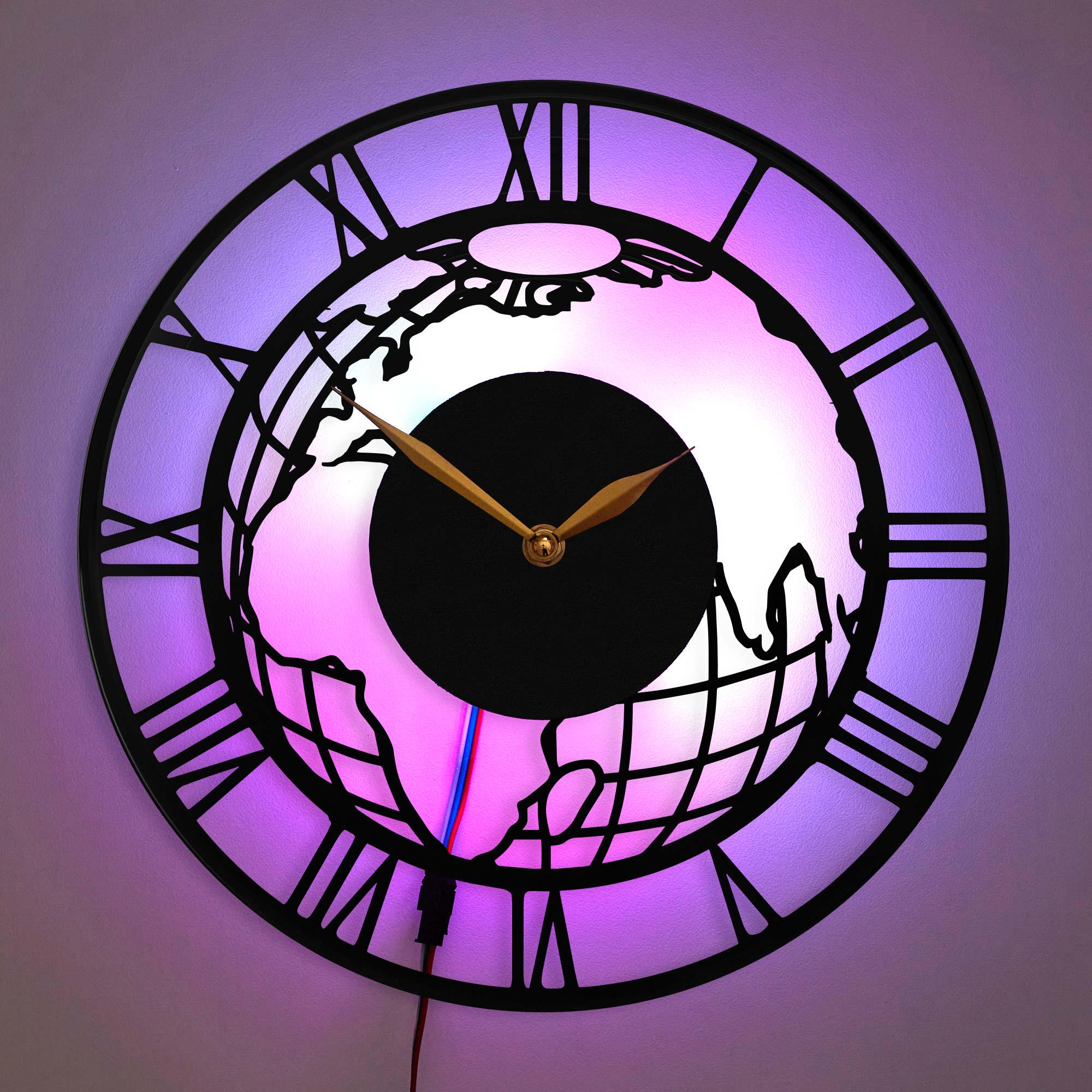 World Map Clock, Globe Wall Clock, Modern Geographic Clock, Global ...