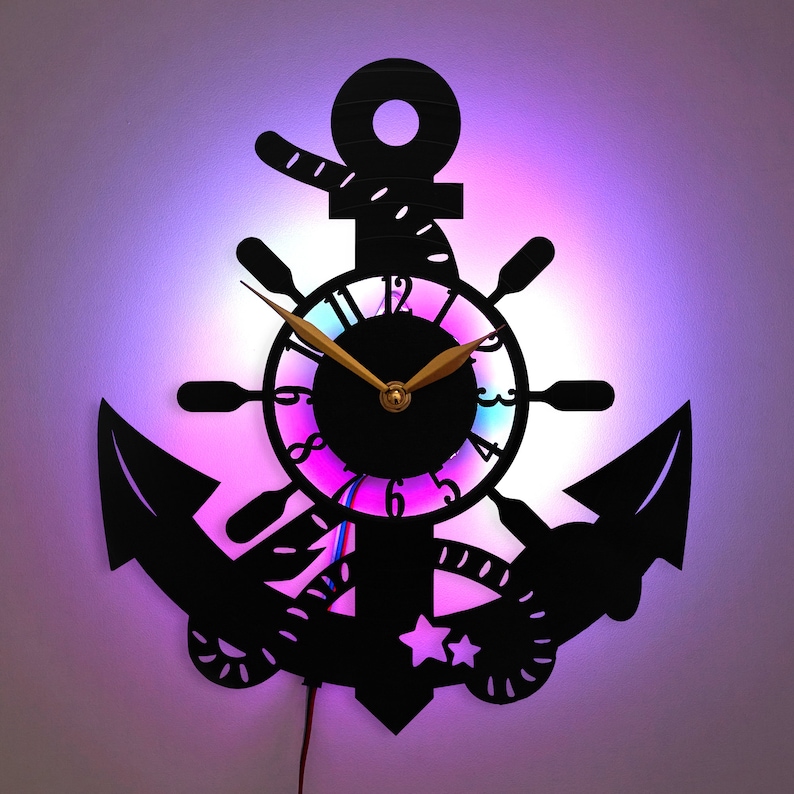 Anchor Clock, Ship Wheel and Anchor Clock, Marine-themed Clock, Seaside ...