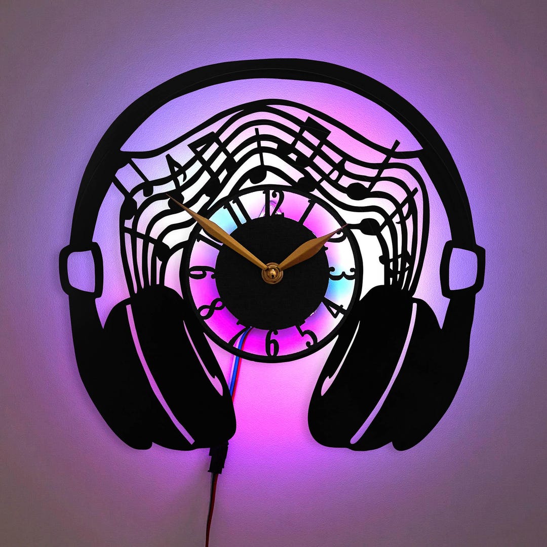 DJ Wall Clock, DJ Decor, Music Decor, Headphone Wall Clock, Music Note ...