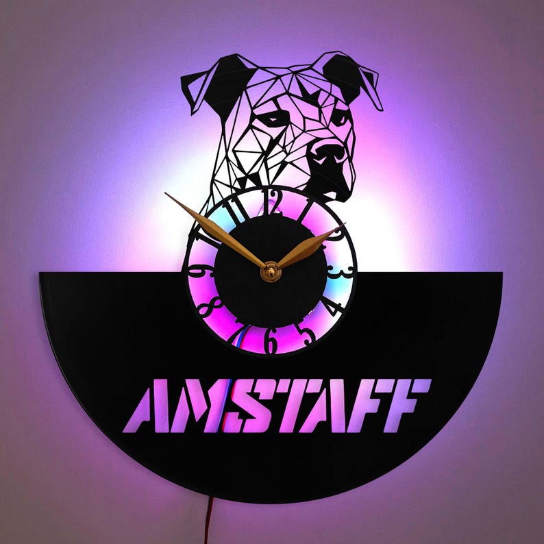Pitbull Dog Clock, Amstaff Wall Clock, Dog Breed Clock, Geometric Dog ...