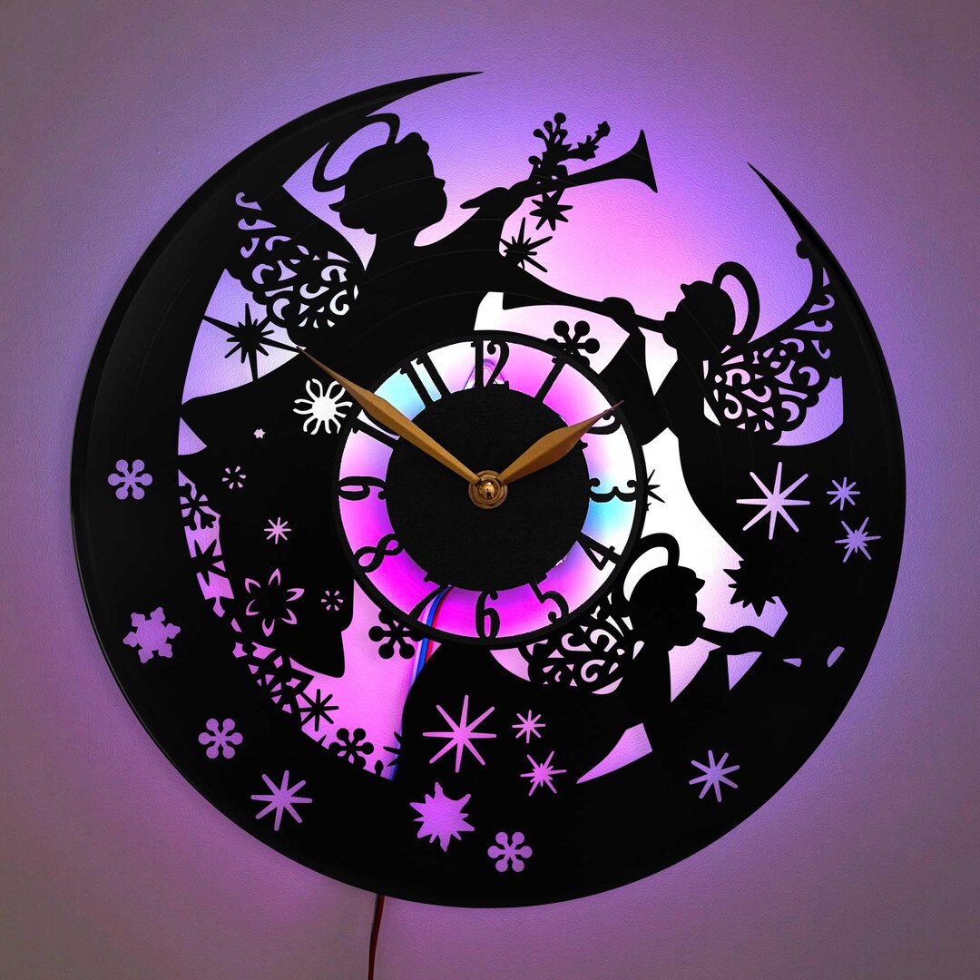 Angels Wall Clock, Moon and Angels Decor, Christmas Wall Clock ...