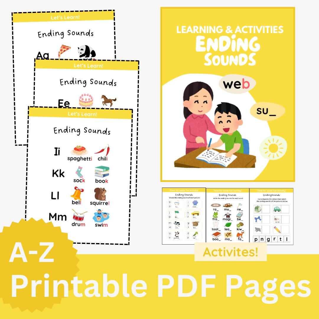 Learn Ending Sounds, Printable Phonics Activities for Kids, Includes ...