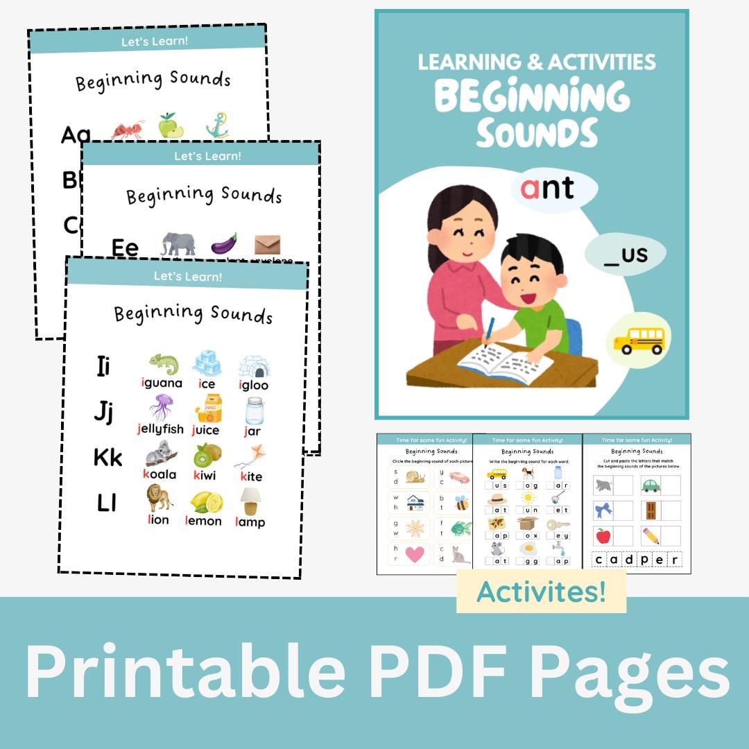 Learn Beginning Sounds, Phonics Activities for Kids, Printable Digital ...