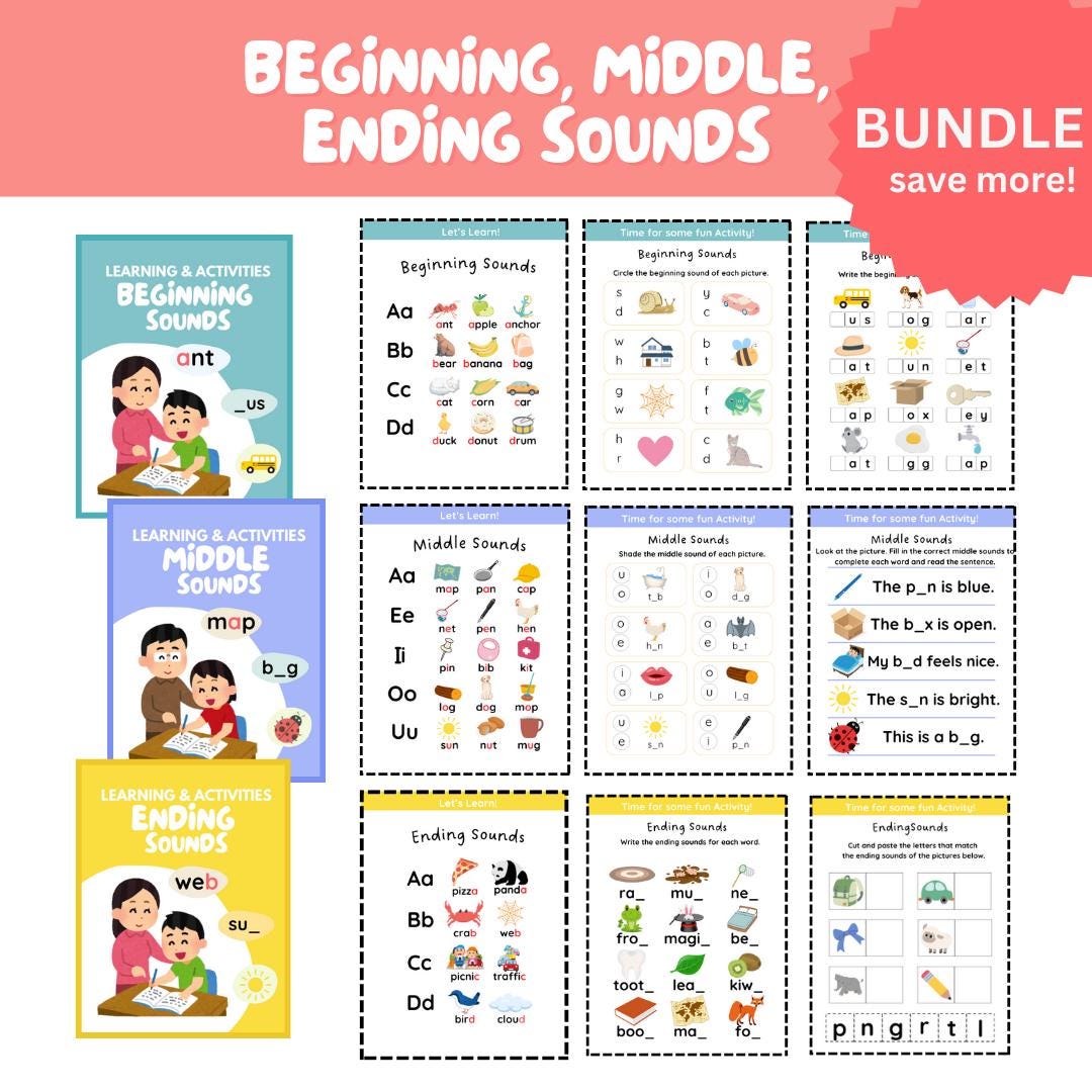 Beginning, Middle, Ending Sounds Bundle - Learning & Activity Book for ...