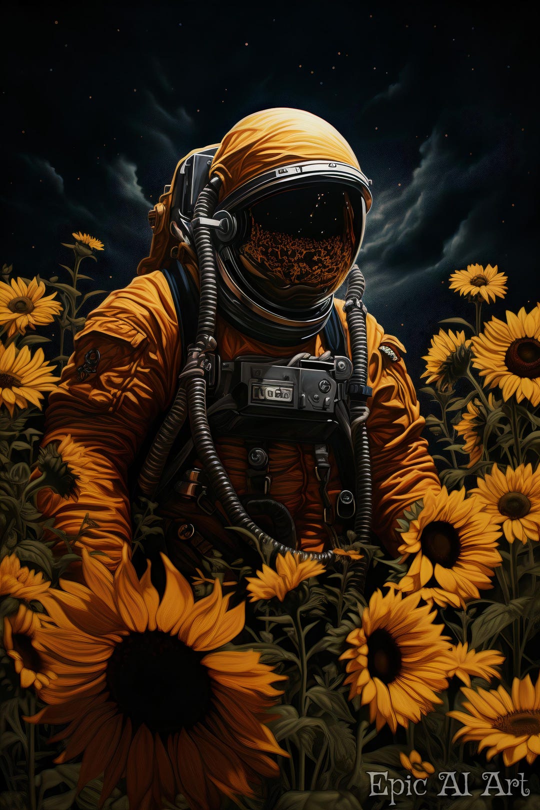 Sunflower Space Odyssey Surreal Astronaut in Field of Sunflowers Art ...