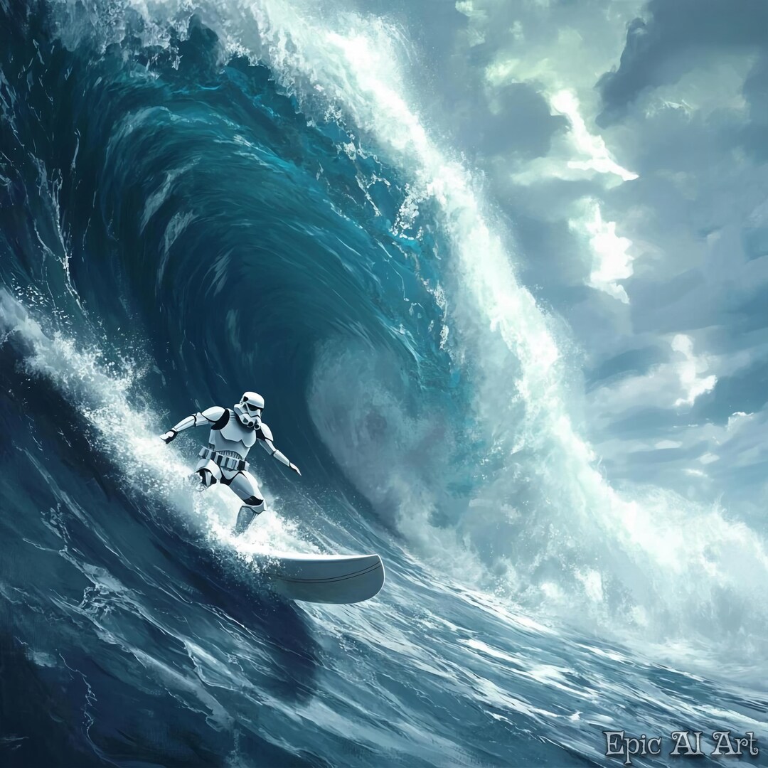 Stormtrooper Surfing a Giant Wave Star Wars Fan Art, Surreal ...