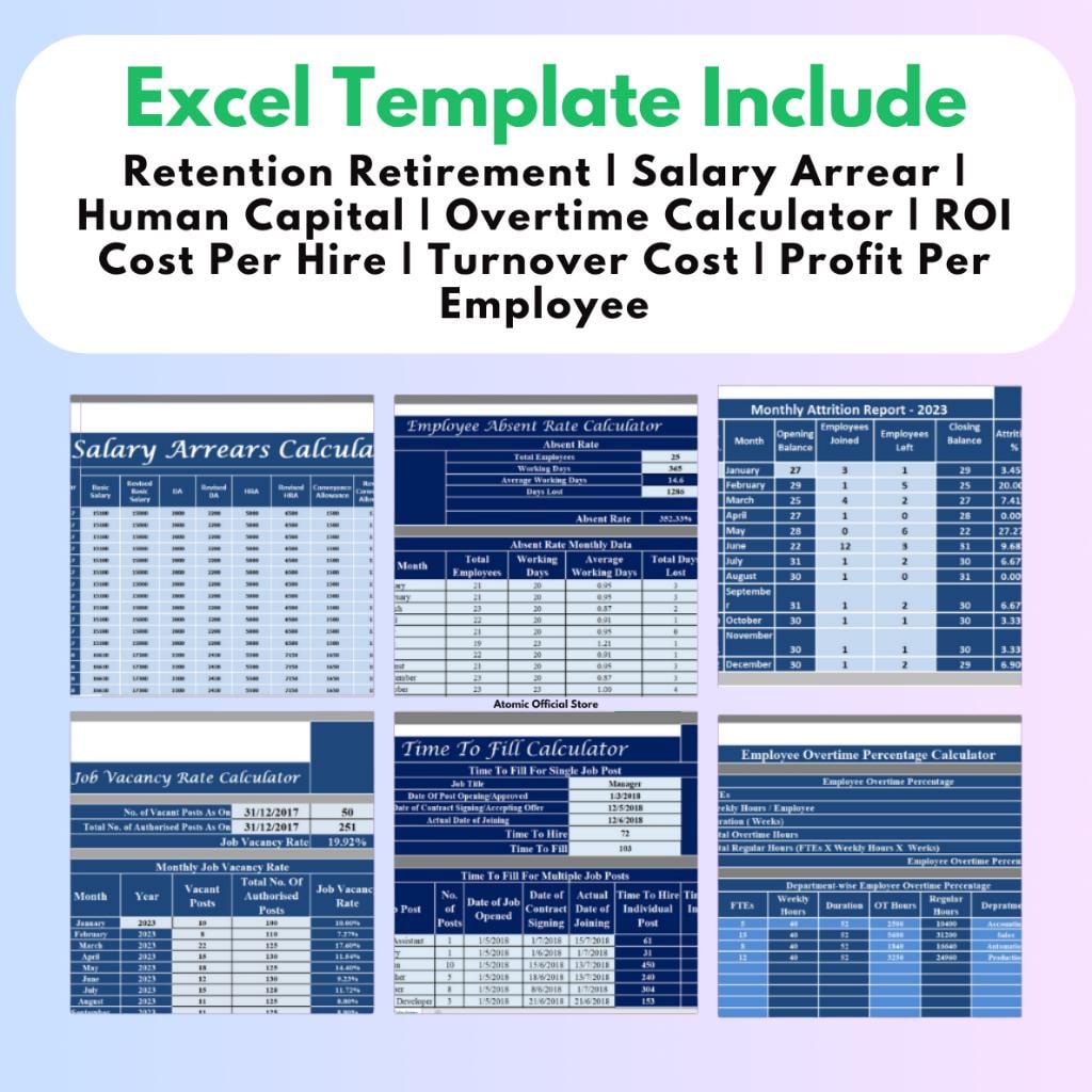 30 Sets Human Resources (HR) Excel Template : Excel Calculator ǀ Human ...