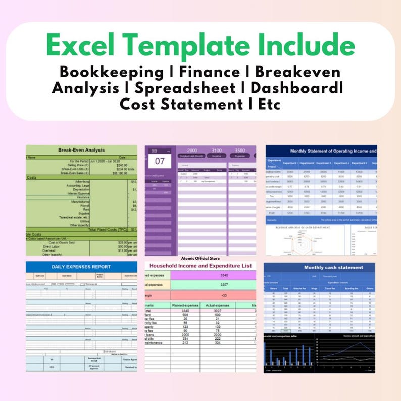 50 Sets Income and Expenses Excel Template : Bookkeeping | Finance | Spreadsheet | Dashboard ...