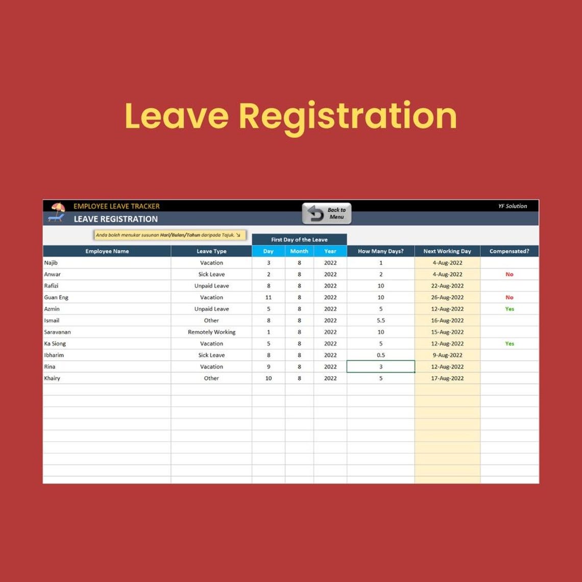 Employee Leave Tracker | Excel Dashboard Template | Microsoft Excel ...