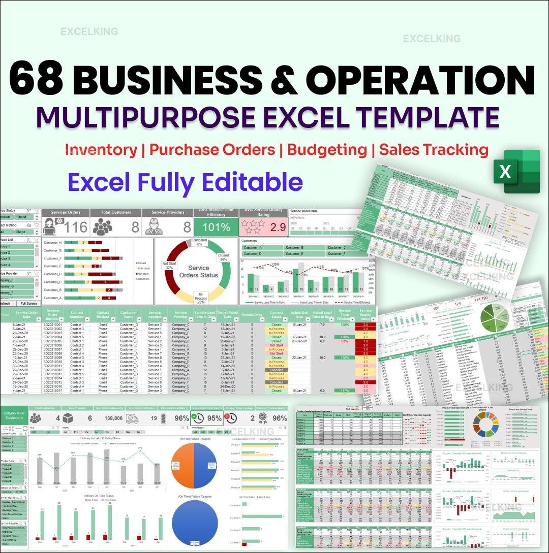 60 Business & Operational Multipurpose Excel Template | Easy Edit - Etsy