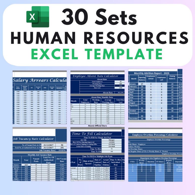 30 Sets Human Resources (HR) Excel Template : Excel Calculator ǀ Human ...