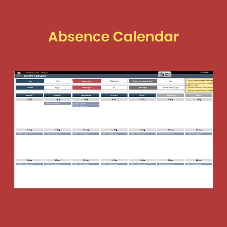 Employee Leave Tracker | Excel Dashboard Template | Microsoft Excel ...