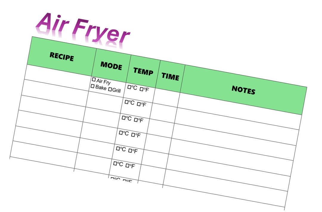 Air Fryer Times & Temperatures Printable | A4 Notepad | Recipe Notes ...