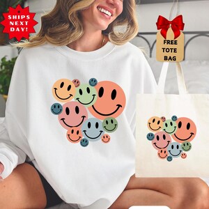 Retro Smiley Face Sweatshirt, Oversized Hoodie, Smile Face Aesthetic ...