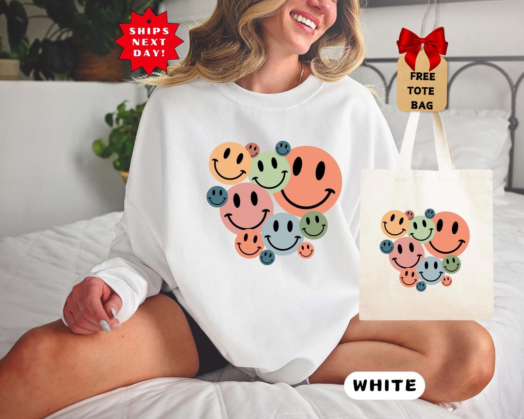 Retro Smiley Face Sweatshirt, Oversized Hoodie, Smile Face Aesthetic ...