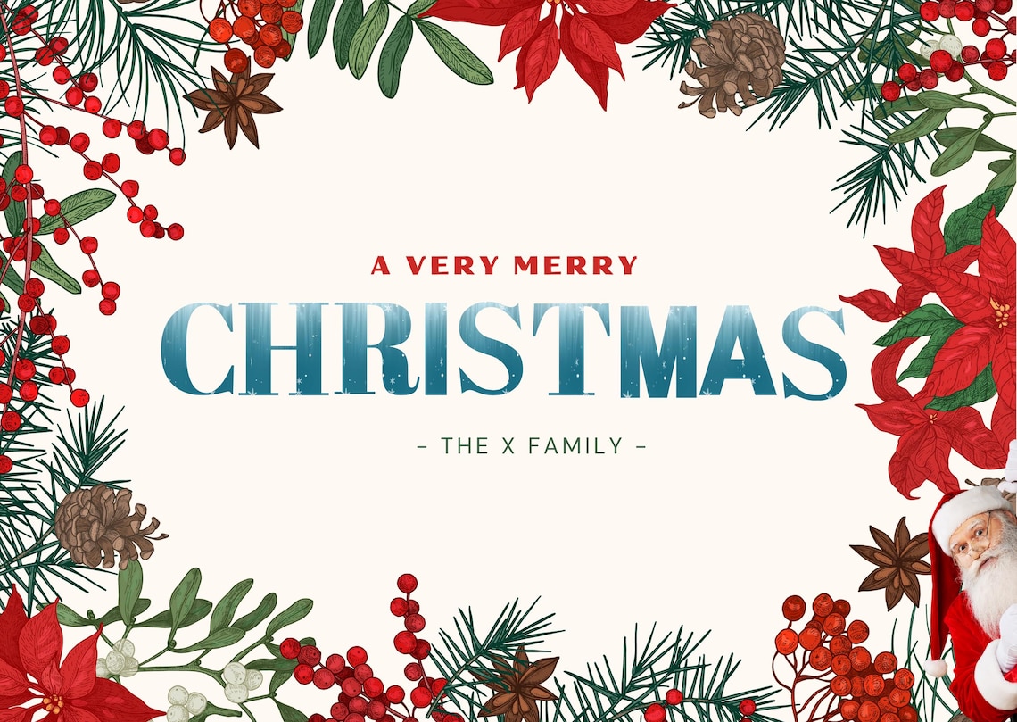 Editable Digital Christmas Card, Holiday Gift, Family Festive, Seasons ...