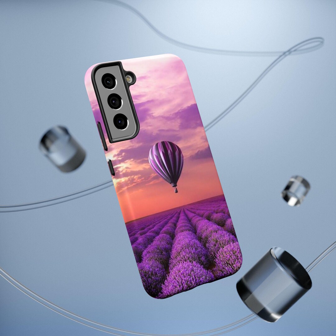 Capa resistente a impactos com estampa de balão lavanda e flores roxas ...