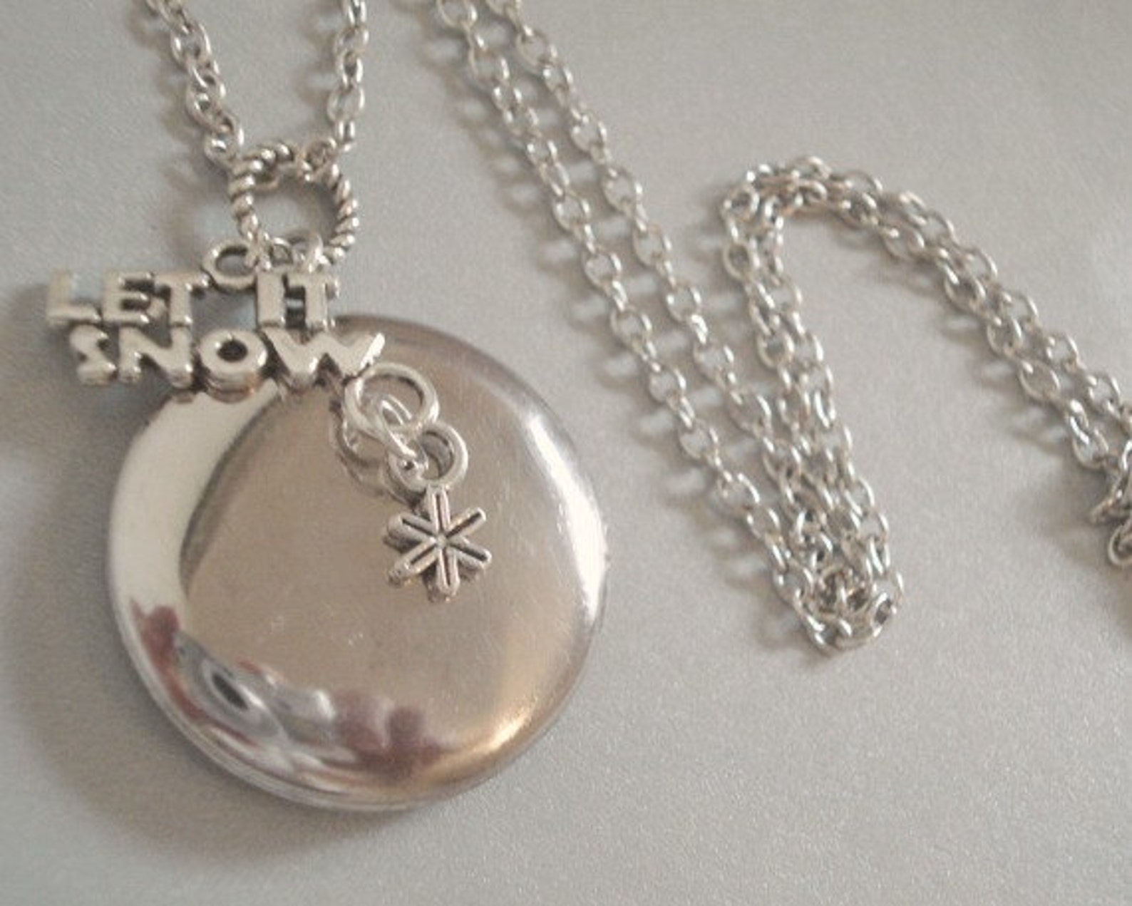 Silver Round Locket Let It Snow Locket Snowflake Locket | Etsy