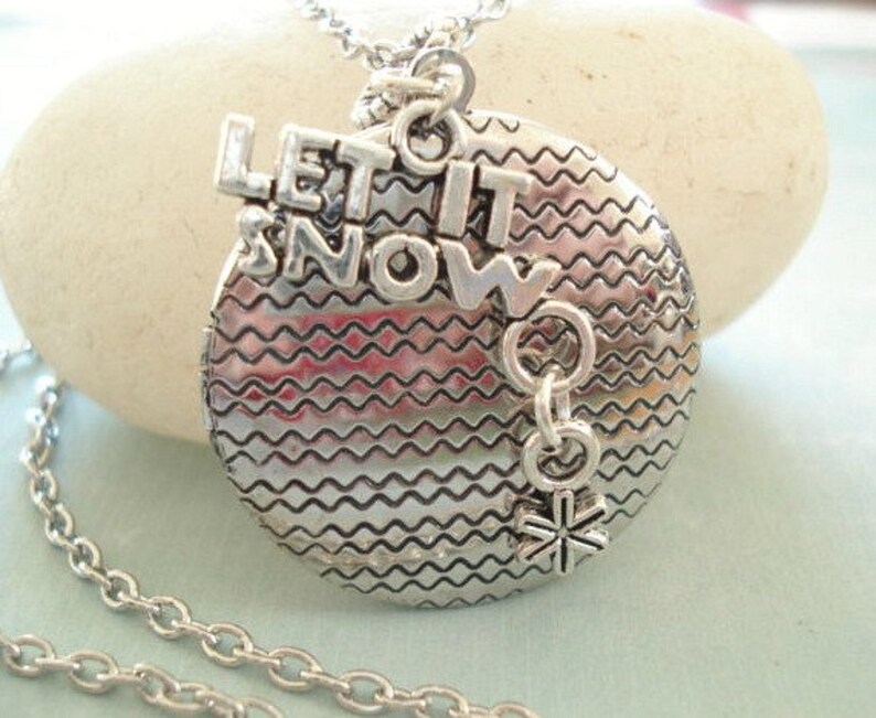 Silver Round Locket Let It Snow Locket Snowflake Locket | Etsy