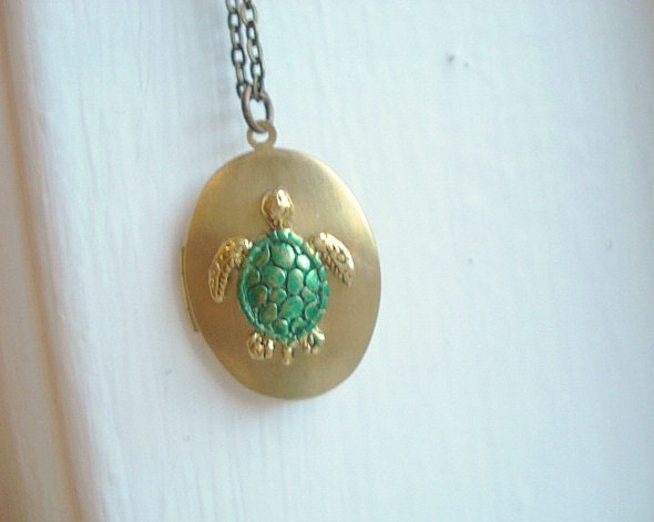 Turtle Locket Tortoise Necklace Brass Vintage Sea Turtle Necklace ...