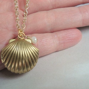 Seashell Locket Necklace Gold Scalloped Necklace Locket Beach Jewelry ...