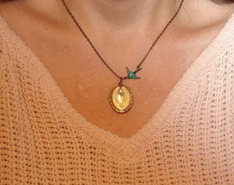 Blue Bird Locket Necklace Brass Oval Locket Vintage Locket | Etsy Blue Bird Locket Necklace Brass Oval Locket Vintage Locket | Etsy