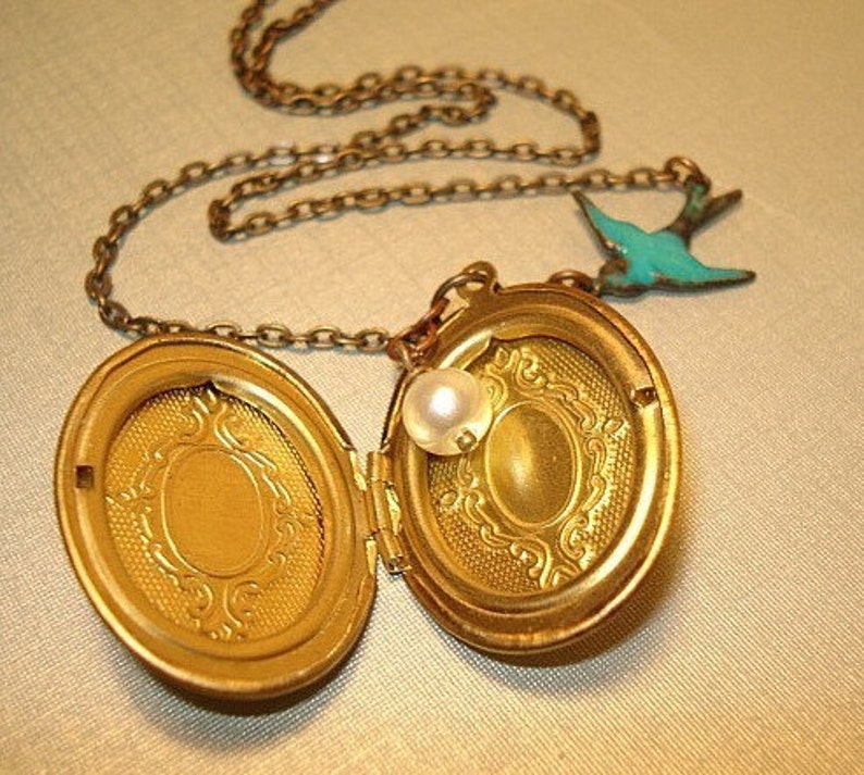 Blue Bird Locket Necklace Brass Oval Locket Vintage Locket - Etsy Blue Bird Locket Necklace Brass Oval Locket Vintage Locket - Etsy