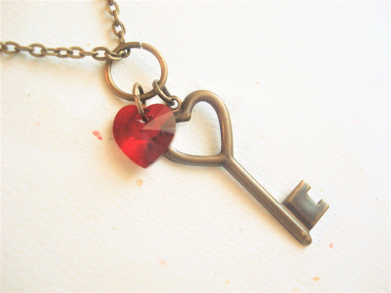 Key to My Heart Necklace Red Crystal Heart Necklace Brass Key - Etsy