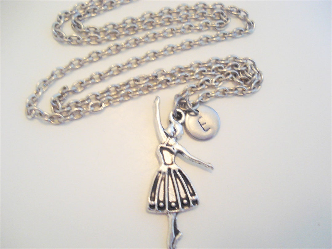 Ballet Dancer Necklace Silver Ballerina Pendant With Initial Gift for ...