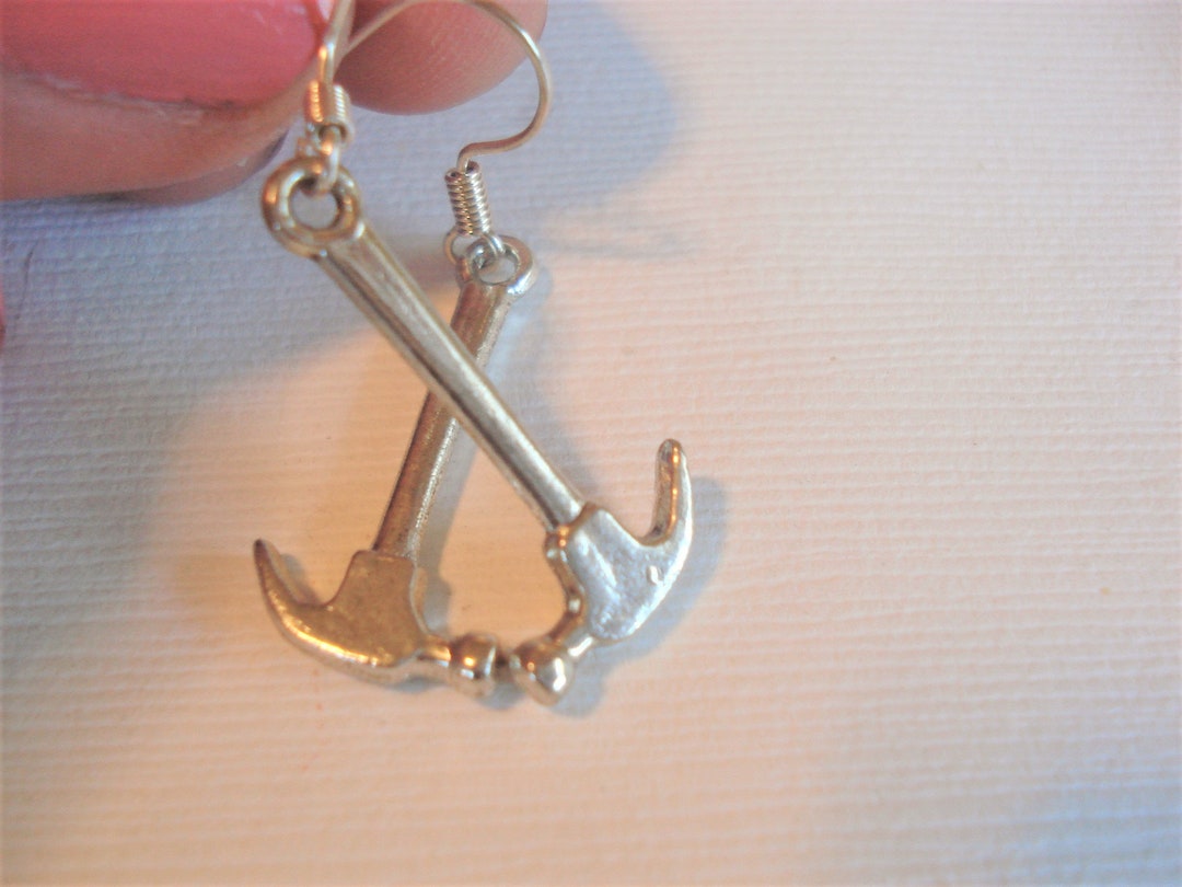Hammer Earrings Silver Hammer Earrings Construction Earrings Novelty ...