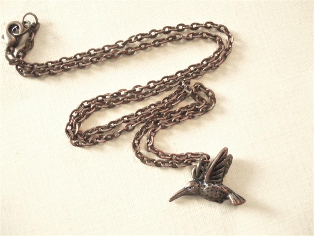Tiny Hummingbird Necklace Copper Hummingbird Pendant Bird Watcher Gift ...