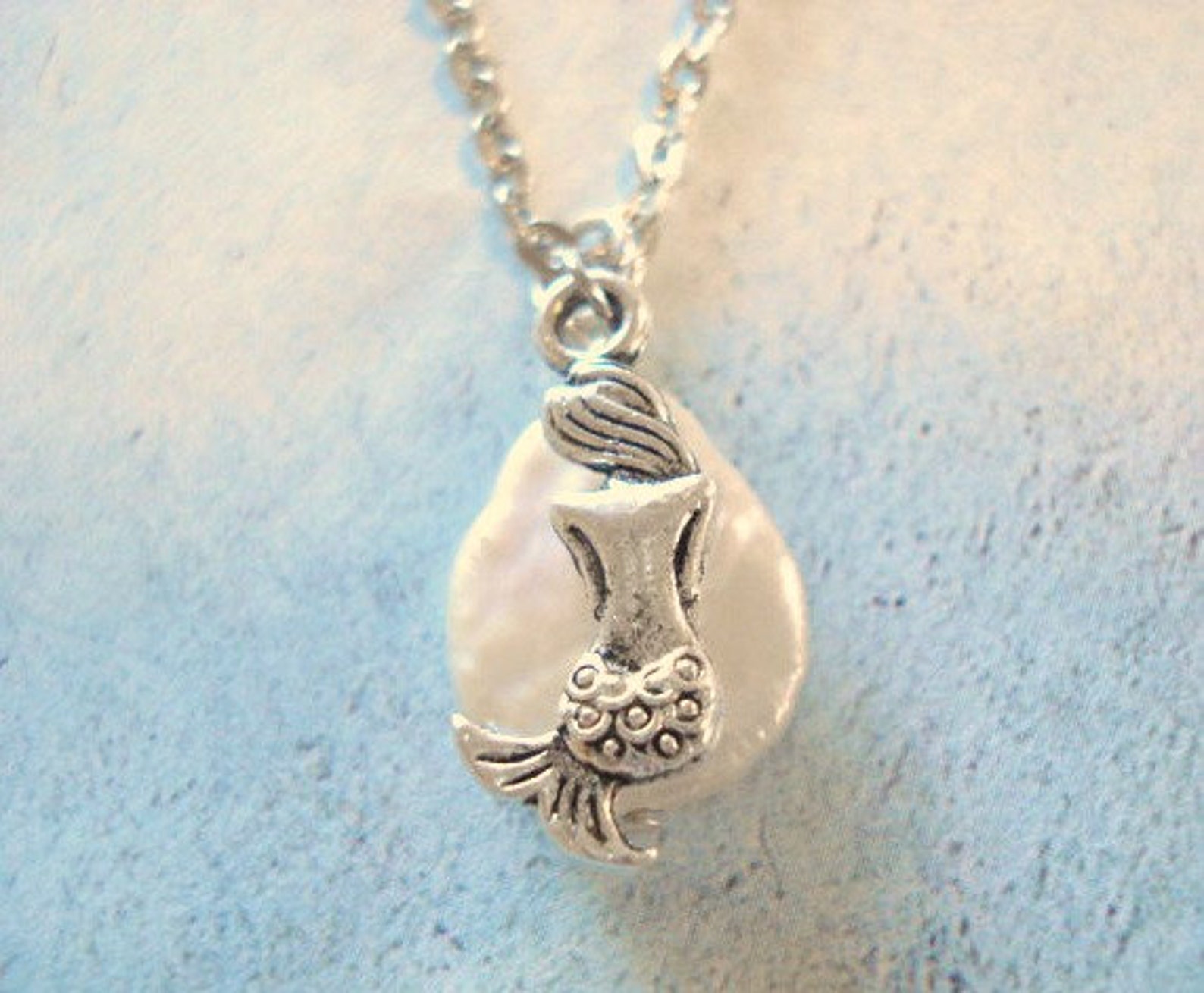 Coin Pearl Necklace Mermaid Necklace Pearl Pendant Beach Jewelry ...