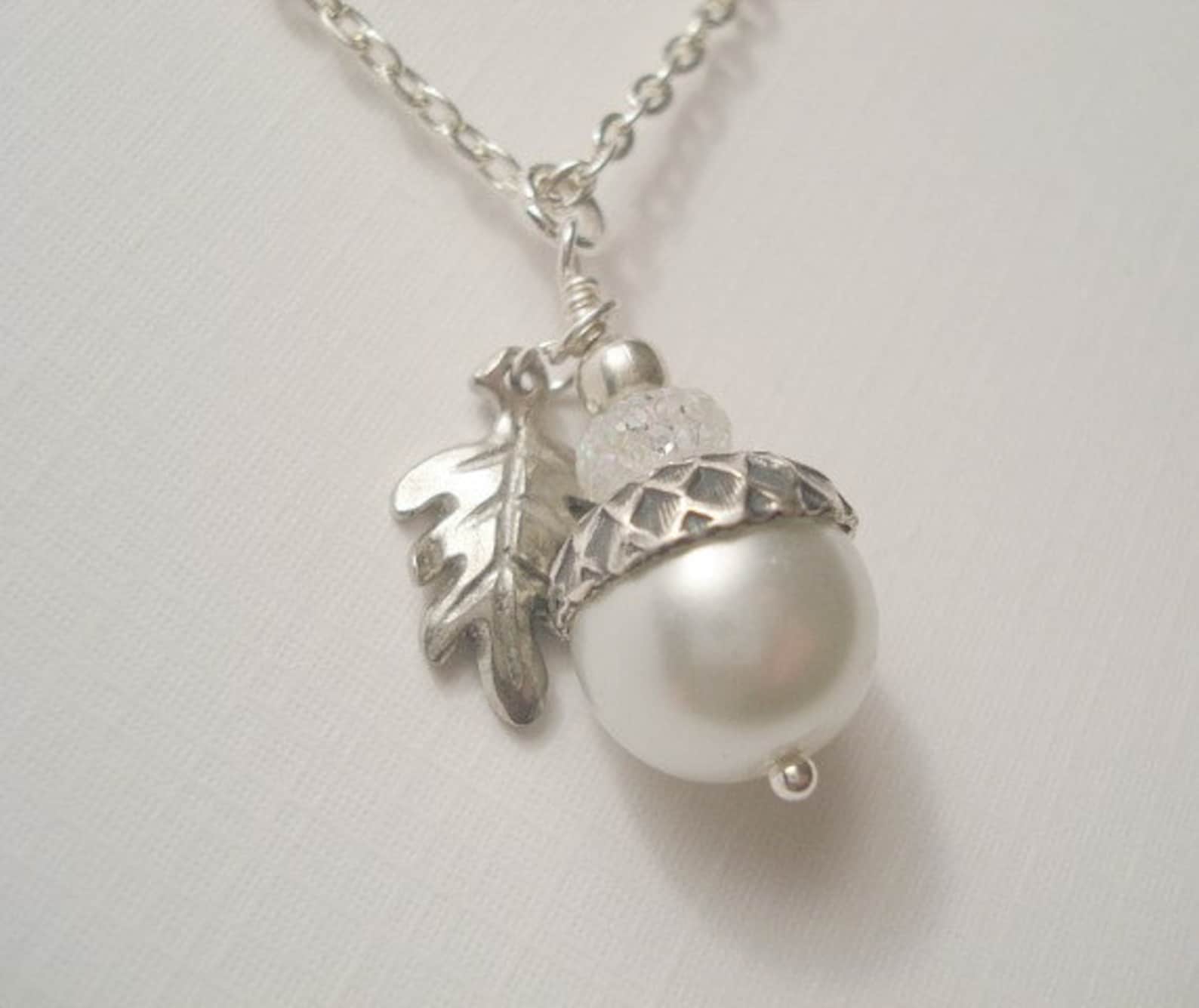 Pearl Acorn Necklace White Pearl Acorn Pendant Jewelry Acorn - Etsy