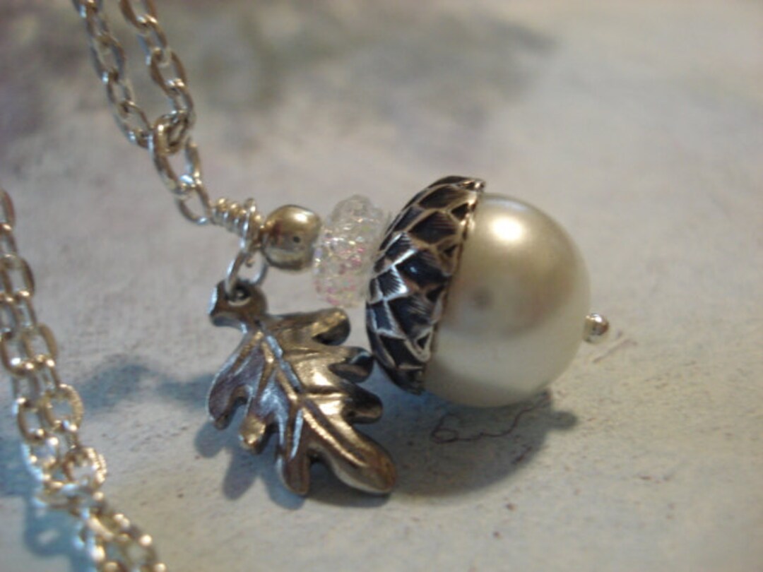 Pearl Acorn Necklace White Pearl Acorn Pendant Jewelry Acorn Jewelry ...