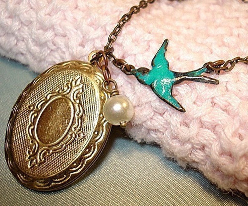 Blue Bird Locket Necklace Brass Oval Locket Vintage Locket - Etsy Blue Bird Locket Necklace Brass Oval Locket Vintage Locket - Etsy