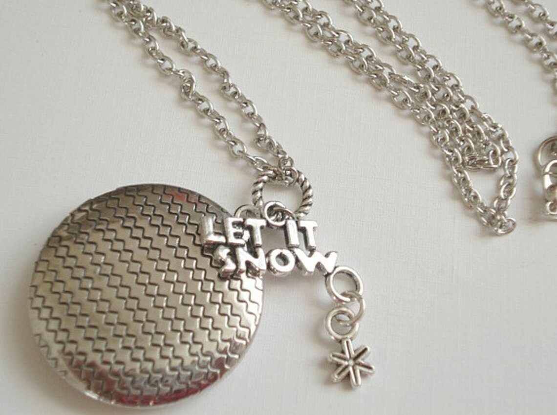 Silver Round Locket Let It Snow Locket Snowflake Locket | Etsy