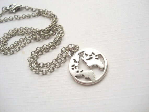 World Map Necklace Silver World Charm Necklace Earth Pendant | Etsy