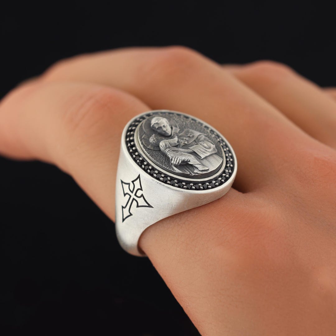 Religious Mens Ring, Saint Anthony Ring, Husband Gift Rings, Sterling ...