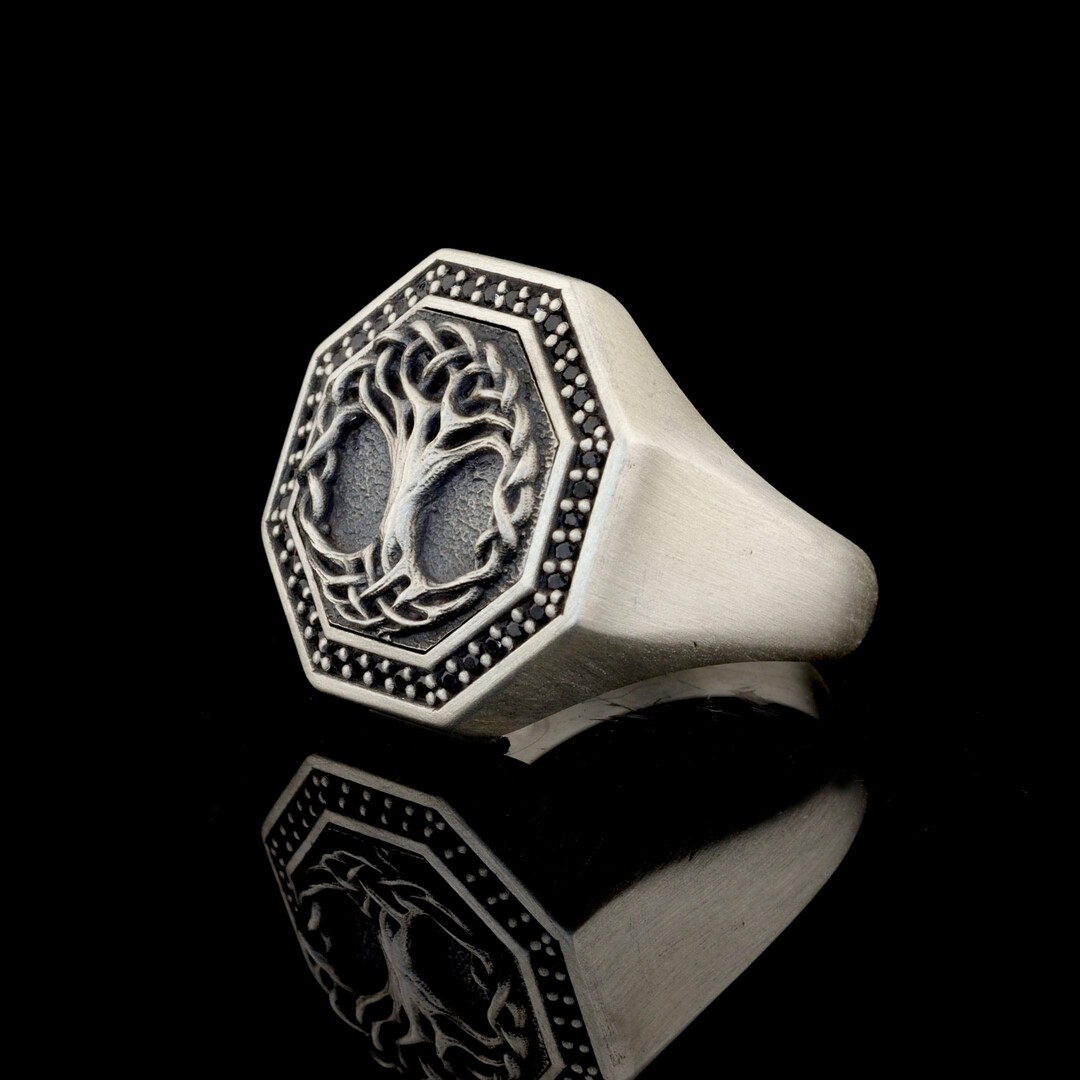 Tree Rings, Tree of Life Silver Ring, Rings for Men Engraved, Gothic ...