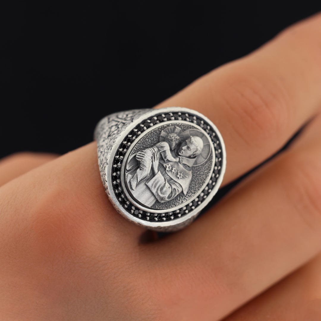 Saint Anthony Ring, Natural Stone Ring, Religious Mens Ring, Husband ...
