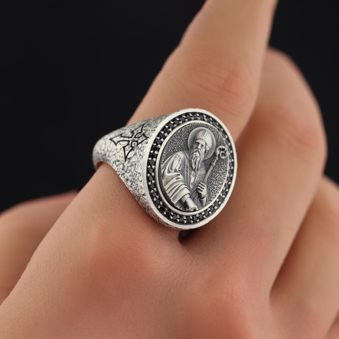 Saint Patrick Ring, Natural Stone Ring, Birthday Gift, Black Tungsten ...