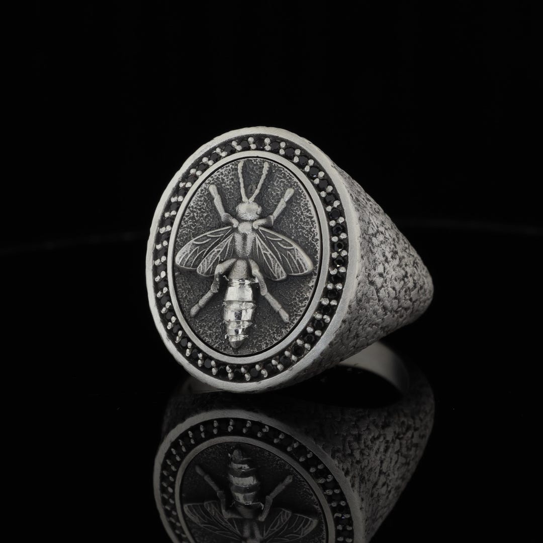 Queen Bee Ring: Sterling Silver & Black Tungsten Gothic Jewelry - Etsy